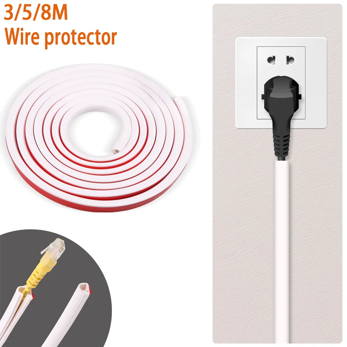 3/5/8m Floor Cord Cover for Extension Cords Self Adhesive Wall Cable ...