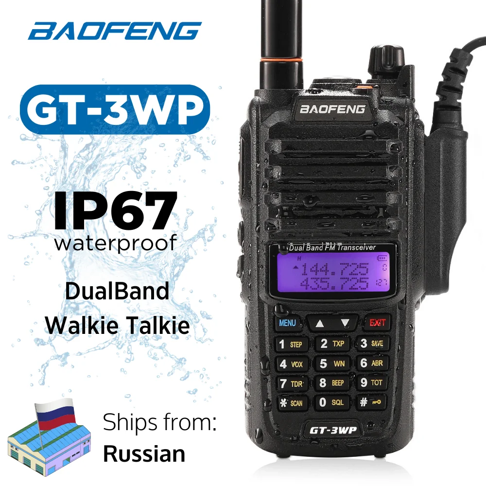 Baofeng GT-3WP Portable Walkie Talkies, Dual Band IP67 Waterproof Radio ...