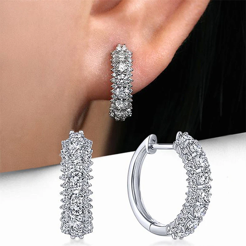 Huitan Dazzling White Cubic Zirconia Hoop Earrings Luxury Ear ...
