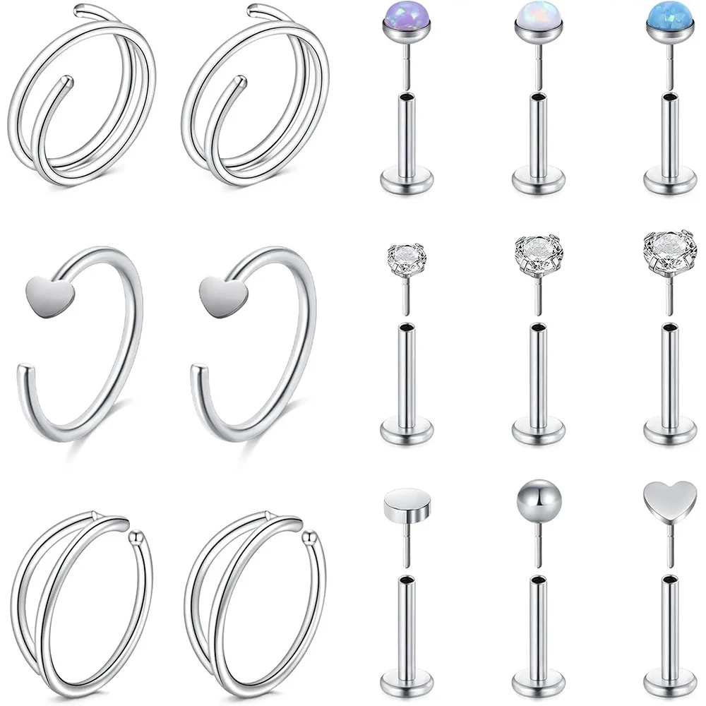20g Nose Rings Threadless Push in Nose Rings Studs Surgical Steel Nose ...