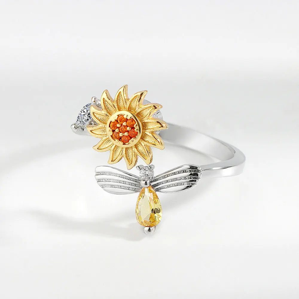 GFI™ Bee Happy & Sunflower Spinner Ring - Gifts for idea