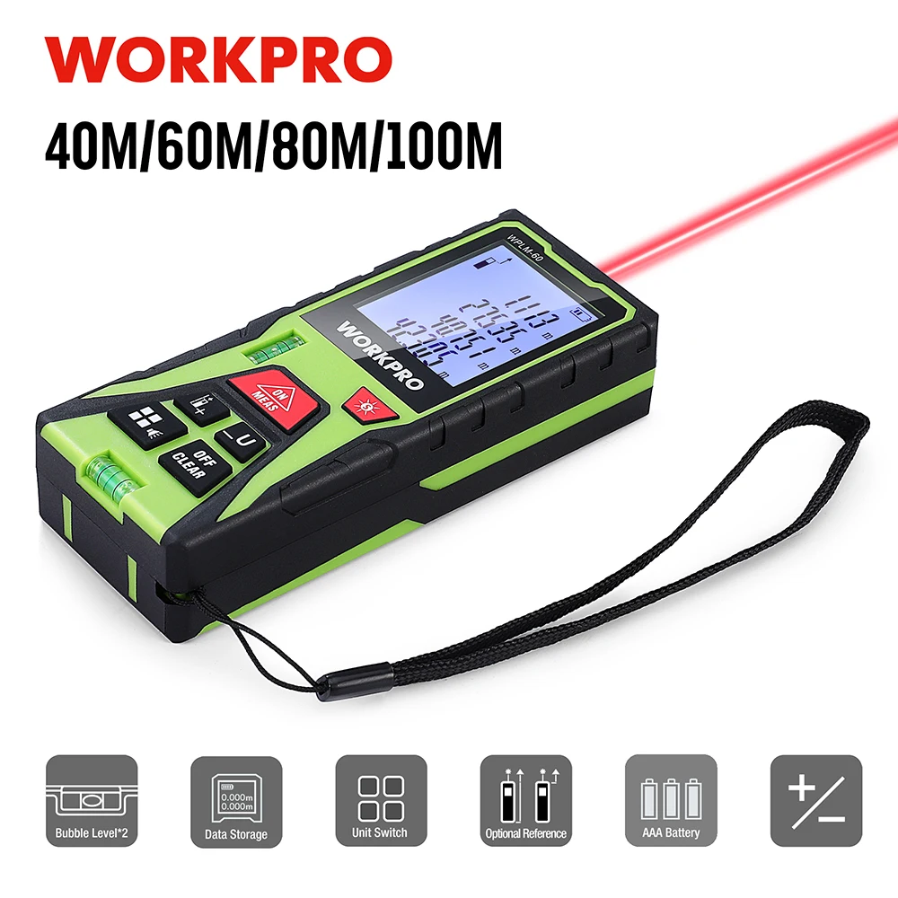 WORKPRO Laser Distance Meter 40M/60M//80M/100M Digital Tape Measure ...