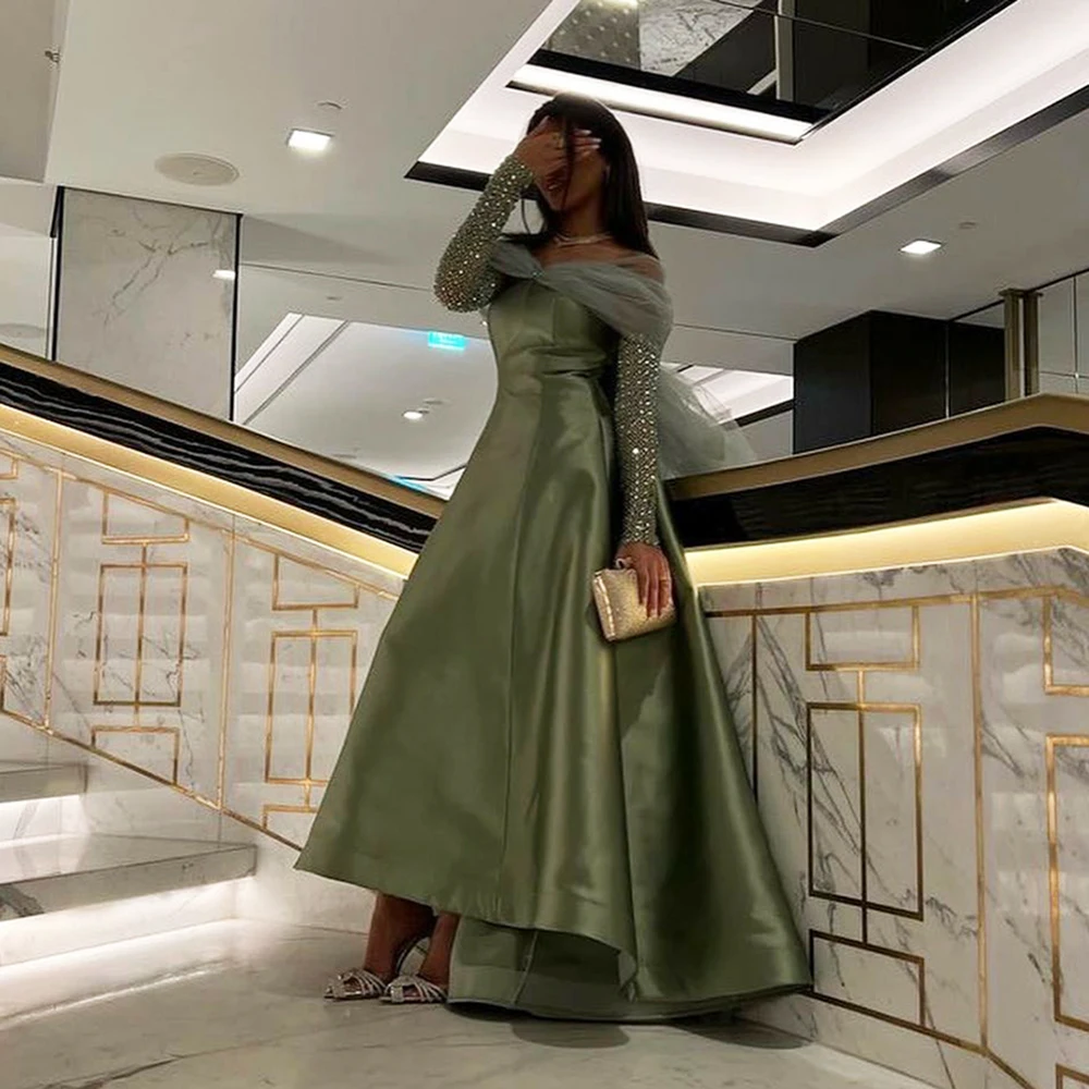 Msikoods-Elegant-Cyan-Shiny-Long-Sleeves-Satin-Evening-Dresses-With-Bow ...