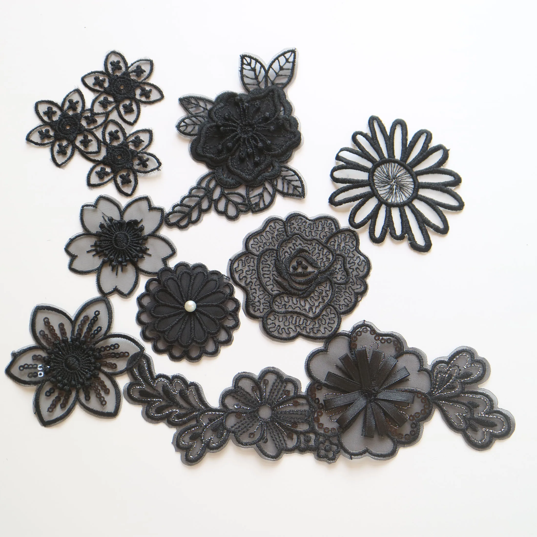 5pc-lot-black-flower-embroidered-patches-for-clothing-DIY-floral ...