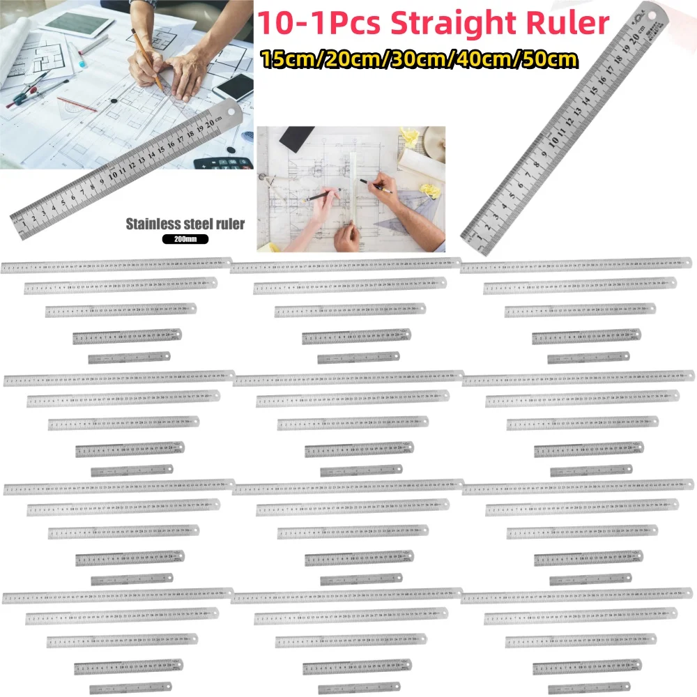 10-1Pcs-15-50cm-Metal-Scale-Stainless-Straight-Ruler-Measuring ...