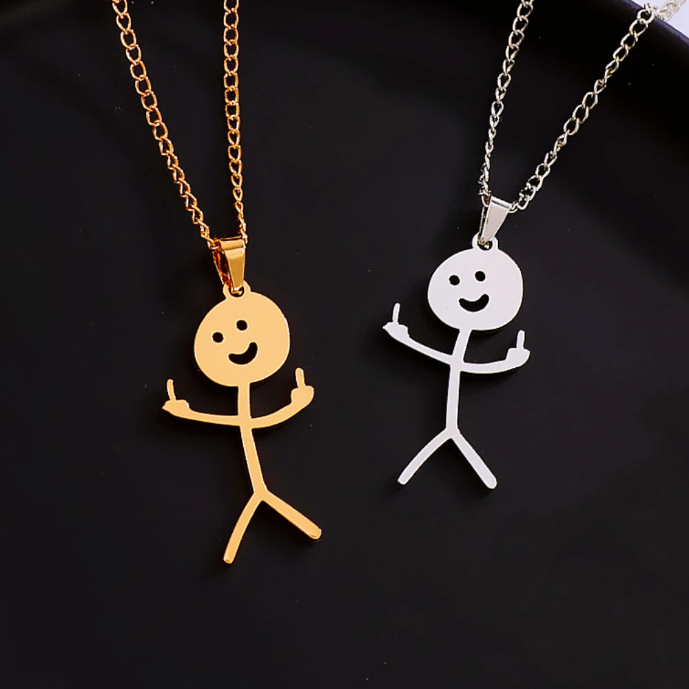 Stainless-Steel-Necklace-Hip-Hop-Fun-Graffiti-Funny-Middle-Finger ...