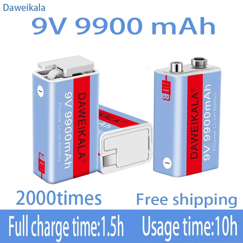 New-9V-9900mAh-li-ion-Rechargeable-battery-Micro-USB-Batteries-9-v ...