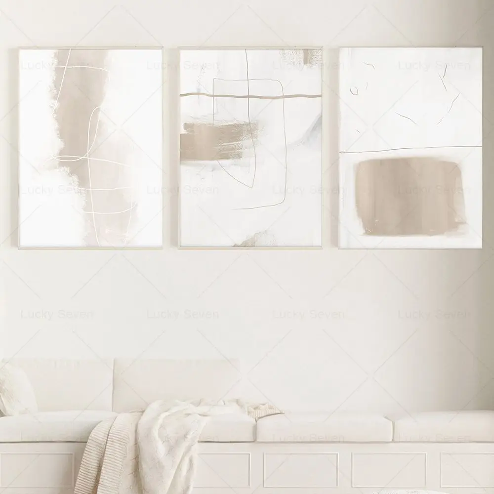 Minimalist Contemporary Modern Line Abstract Print Beige Neutral Brush ...