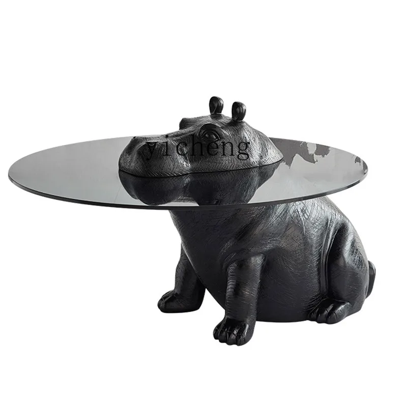 XC-Modern-Hippo-Coffee-Table-Internet-Celebrity-Animal-round-Glass-Low ...