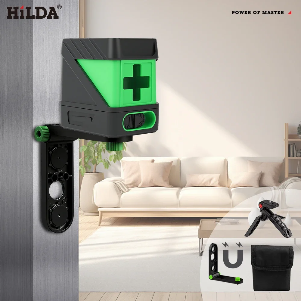 HILDA 2-Line Green Laser Level 360° Self-Leveling Bright Cross Lines ...
