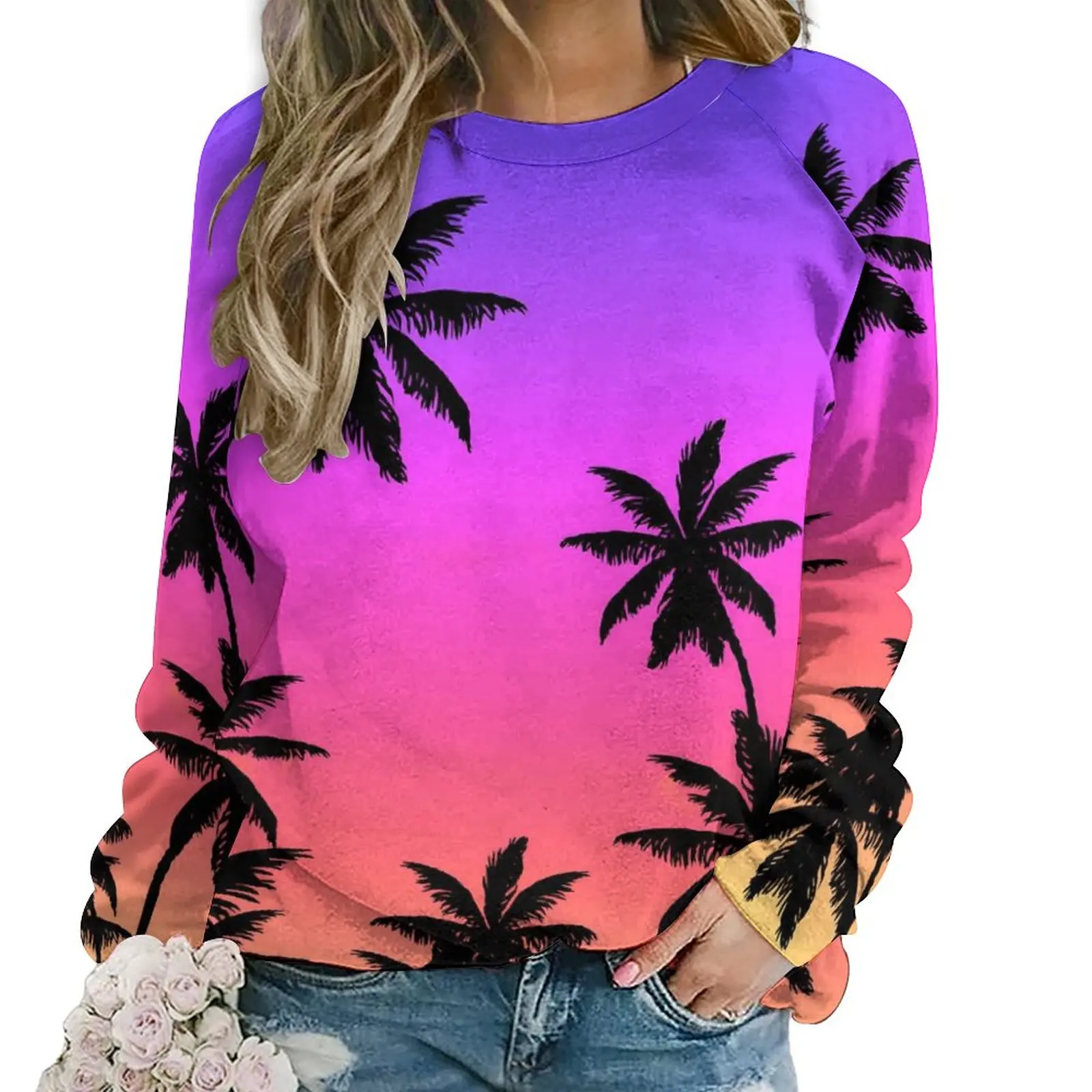 Ombre-Palm-Trees-Hoodies-Sunset-Gradient-Hip-Hop-Oversized-Hoodie-Women ...