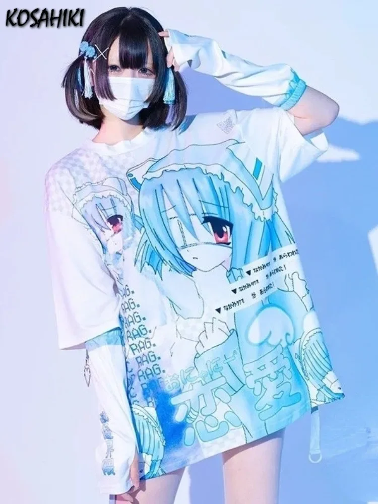 Japanese-Y2k-Kawaii-Tops-Women-Cartoon-Print-T-shirt-Grunge-Fashion ...
