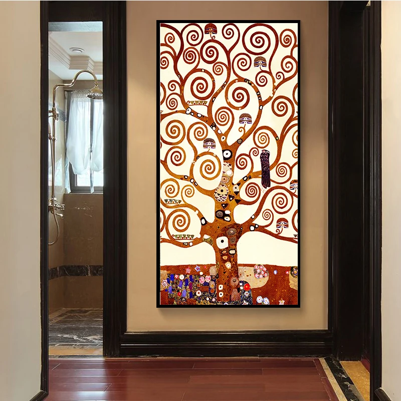 Gustav klimt cartaz da lona árvore da vida arte da parede pintura a óleo beijo imagem abstrata ...