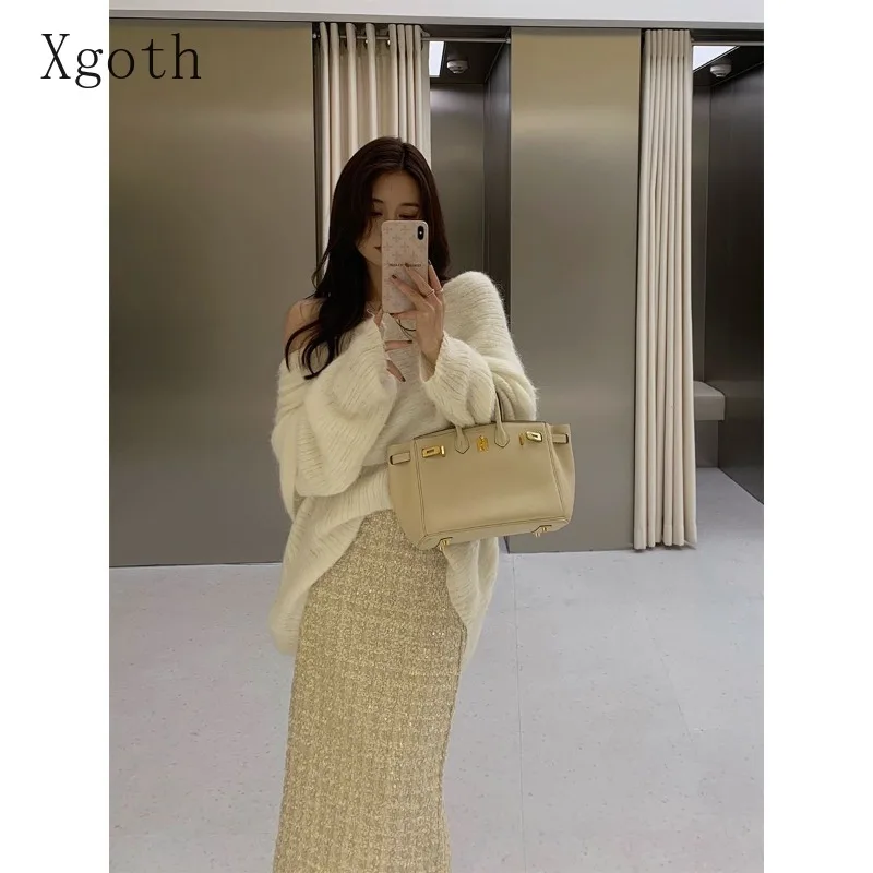 Xgoth-Pure-Sexy-Women-Skirts-Small-Fragrance-Plaid-Sweet-Western-Style-Thick-Young-Lady-Long ...