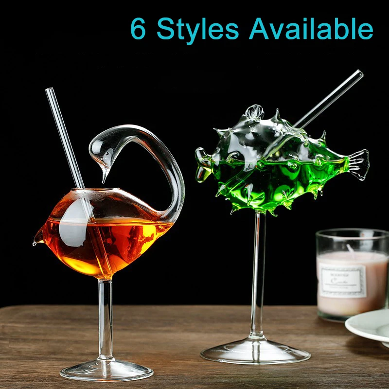 Creative-Pufferfish-Octopus-Swan-Bird-Cocktail-Glass-Transparent-Goblet ...