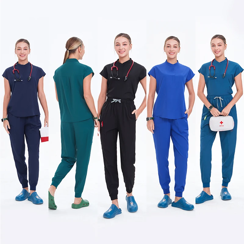 Quick-Dry Mandarin Medical Uniforms Jogger Scrub Sets Hospital Surgical ...