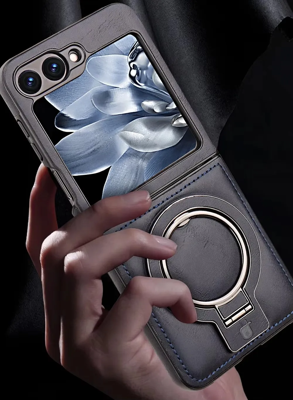 High-end Leather Phone Cover Ring Bracket Shockproof Phone ShellFor ...