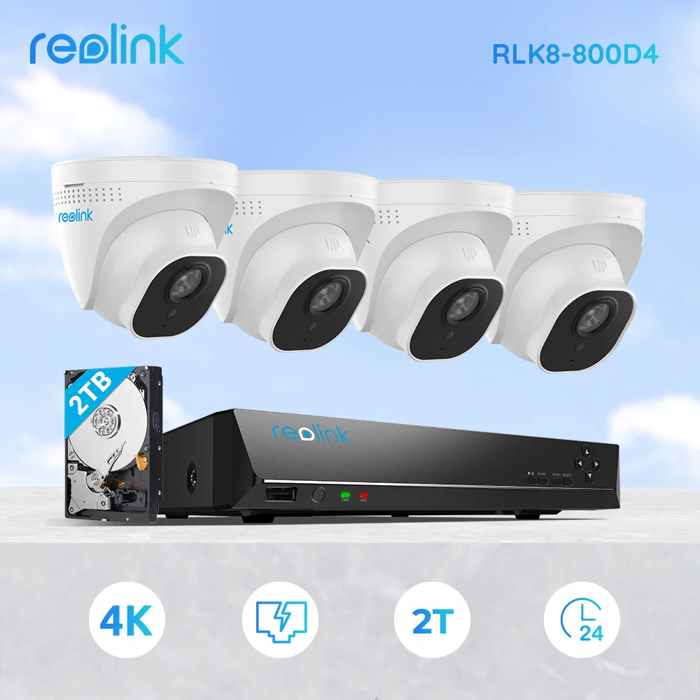 Reolink 4k Security Camera System Rlk8-800d4 8mp 24/7 Recording Poe ...