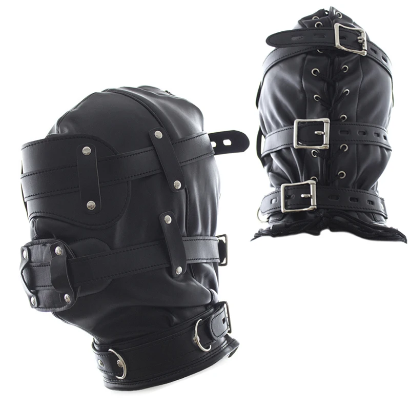 Faux Leather Black PU Sexy Hood Masks Costumes Adult Cosplay Party Face ...