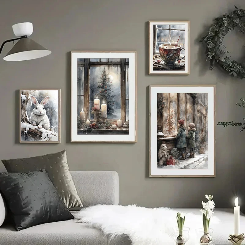 Vintage Winter Street Scenery Art Aesthetic Posters Print Christmas ...