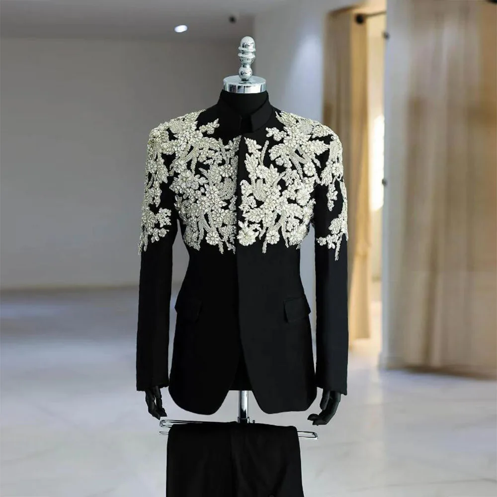 Man-Luxury-Groom-Tuxedo-Sliver-Crystals-Diamond-Appliques-Suits-Men-For ...