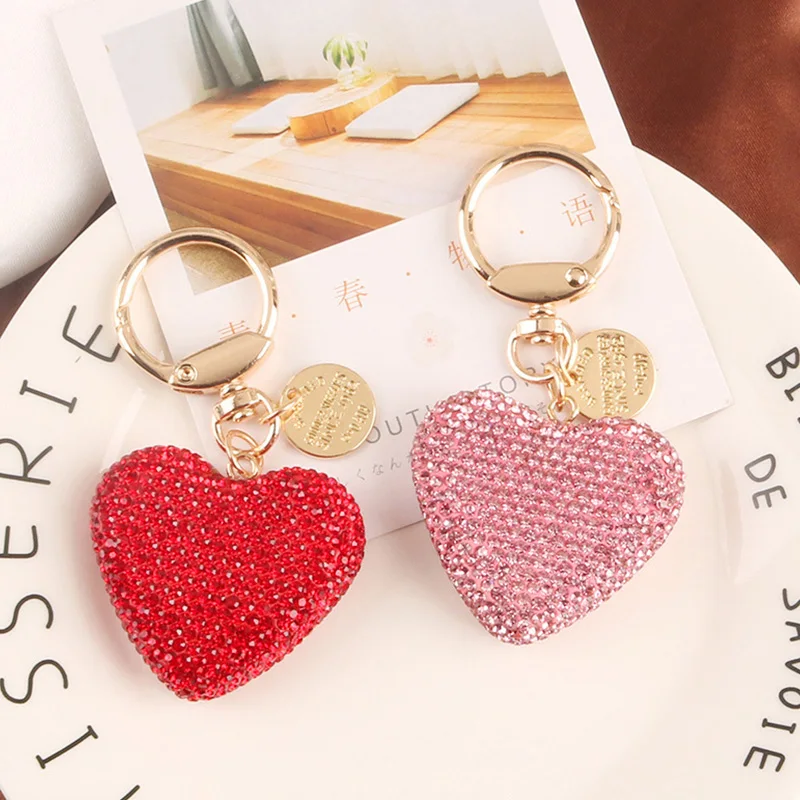 Light Luxury Full Rhinestone Love Keychain Keyring Diamond-encrusted ...