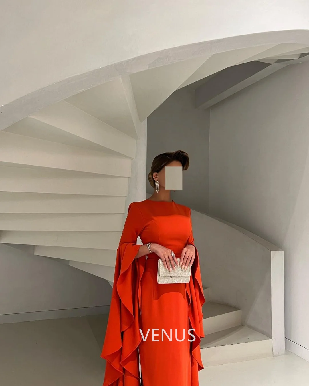 VENUS-Simple-Red-Mermaid-Prom-Dresses-Flare-Long-Sleeves-Stretch-Modest ...