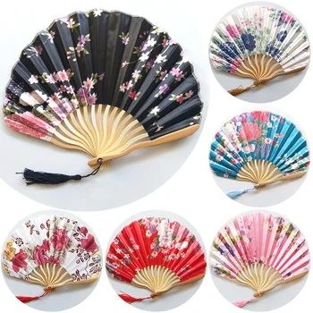 1pc Japanese Style Retro Shell Shaped Fan Silk Cloth Bamboo Folding ...