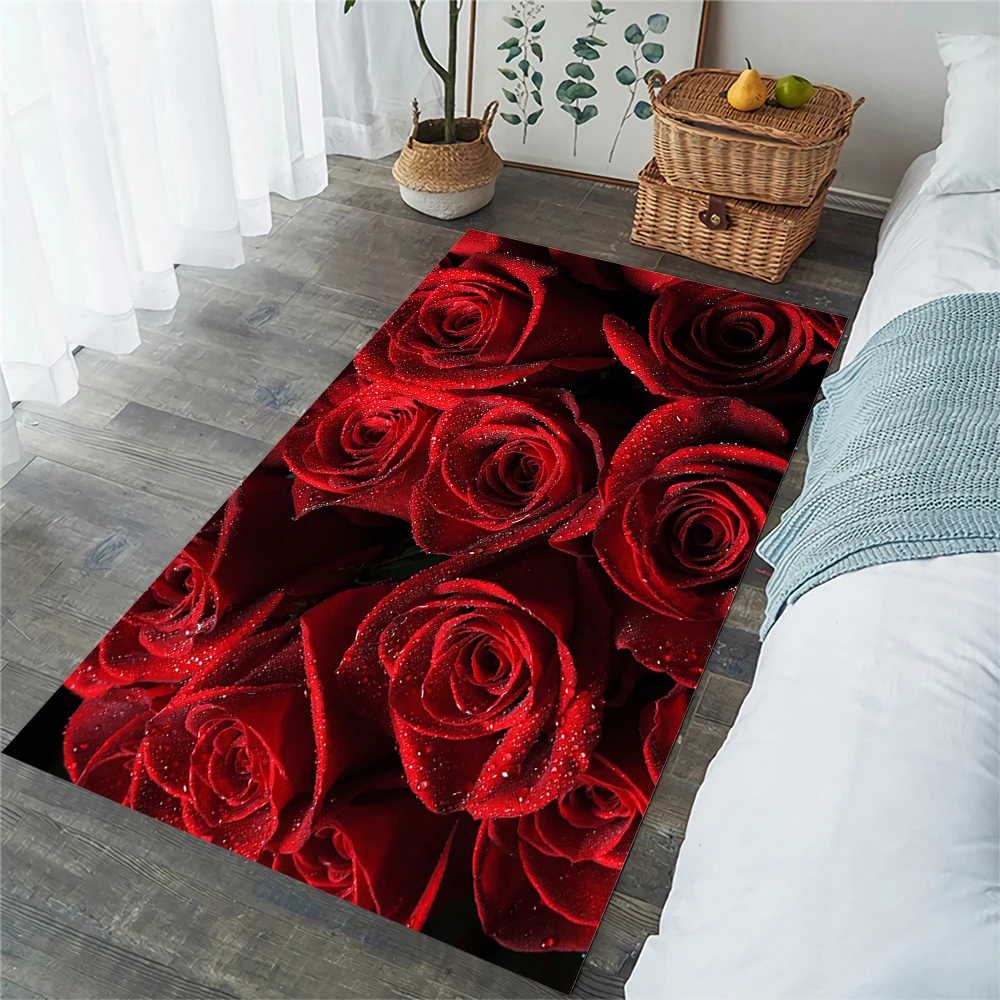 CLOOCL Fashion Red Rose Carpet Fresh Flowers 3D Printed Carpets for ...