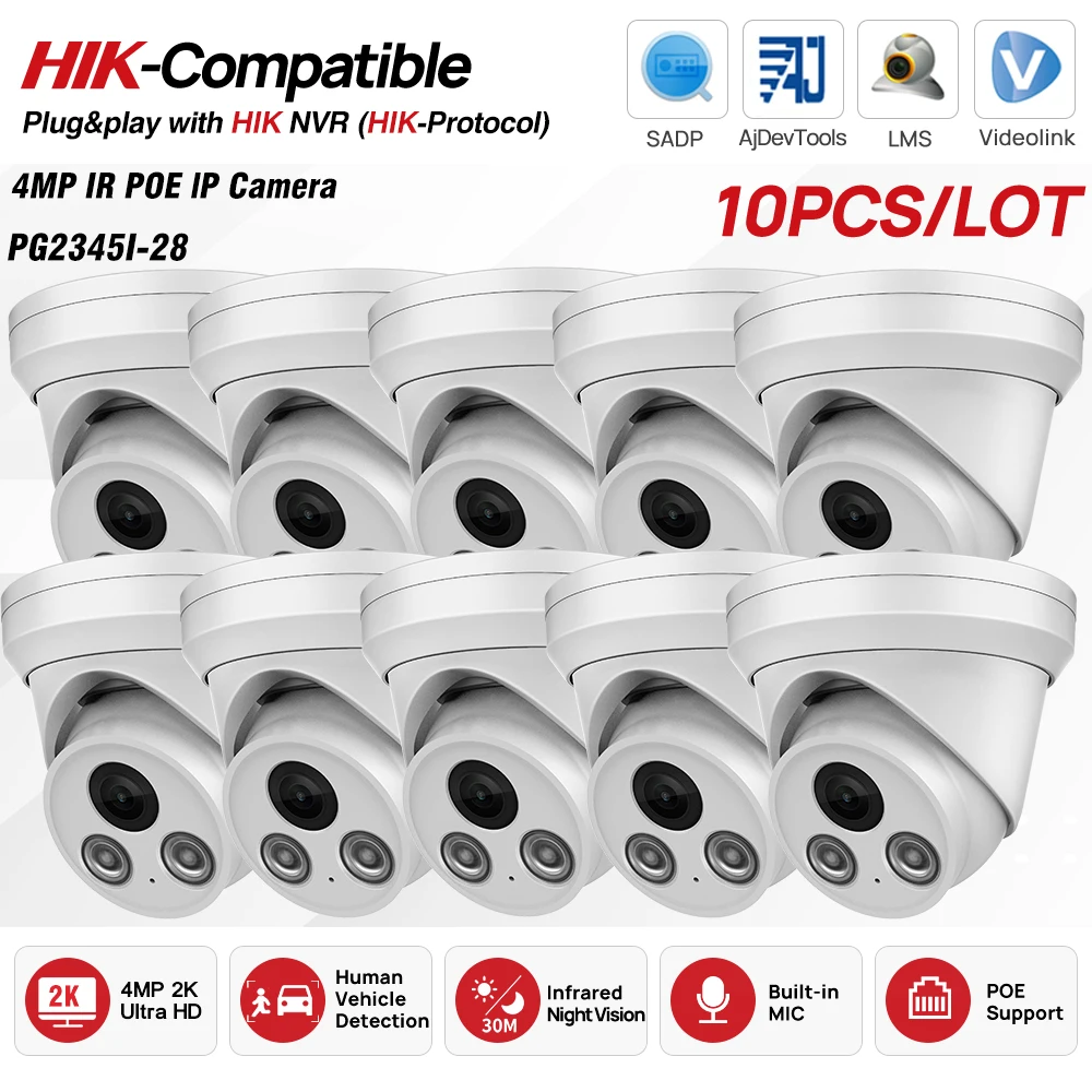 10PCS Hikvision Compatible 4mp PoE IR IP Camera Bulit-in Mic Security ...