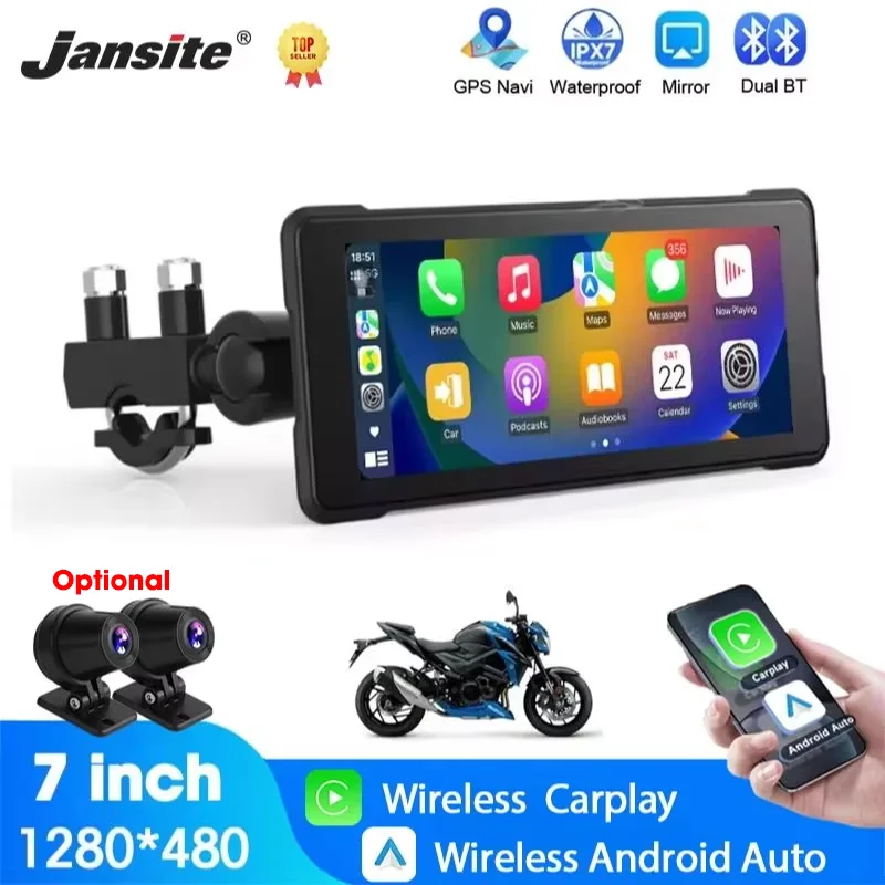 Jansite 5/7 인치 Carplay 오토바이 DVR GPS 네비게이션 무선 Carplay 안드로이드 자동 IPX7 방수 ...