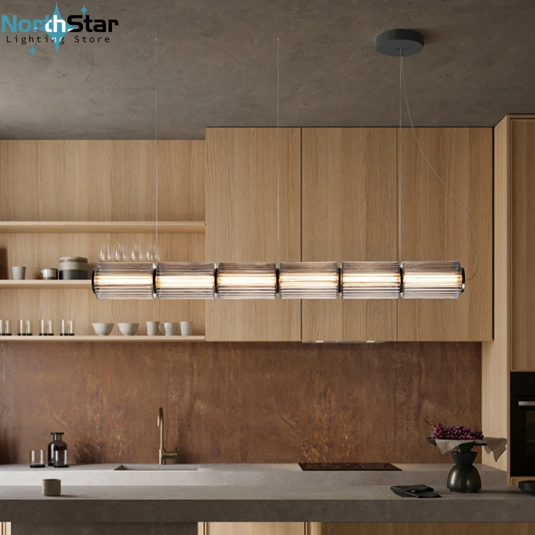 Modern LED Glass Column Pendant Lights For Dining Table Living Room ...