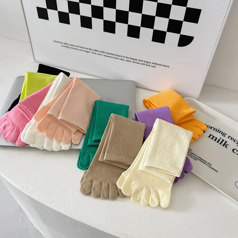 Five Finger Socks Solid Color Toe Sock Invisible Female Sock Soft ...