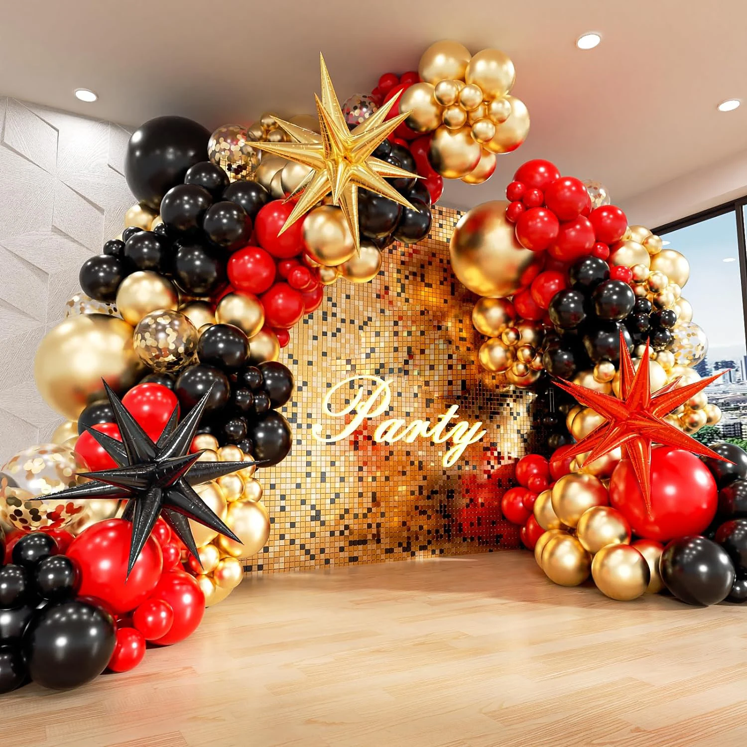 121Pcs-Red-Black-Gold-Balloons-Garland-Arch-Kit-with-Starburst-Foil ...