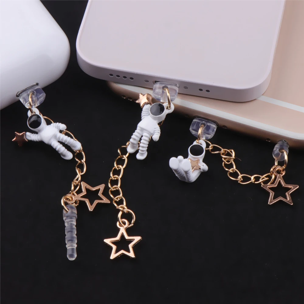 Astronaut Cute Dust Plug Charm Kawaii Charge Port Plug For iPhone Anti ...