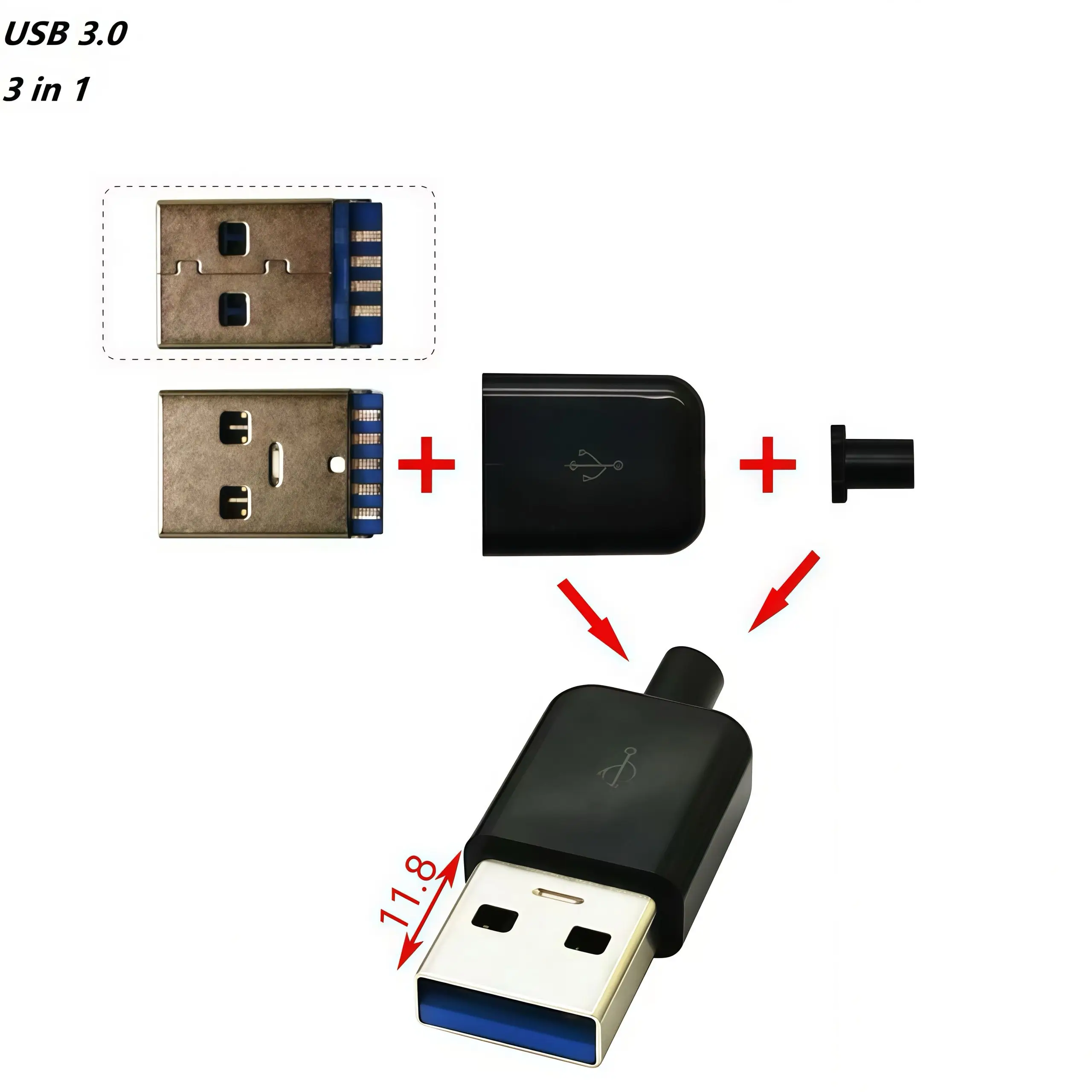 5Sets DIY USB 3.0 Male Connector (3 in 1) USB 3.0 Assemble Jack With ...