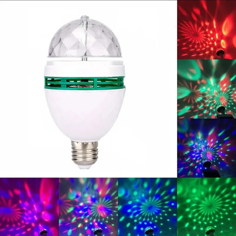 E27 LED RGB Stage Light Mini Auto Rotating Projection Lamp 3W Bulb Magic 7 Color For KTV Bar ...