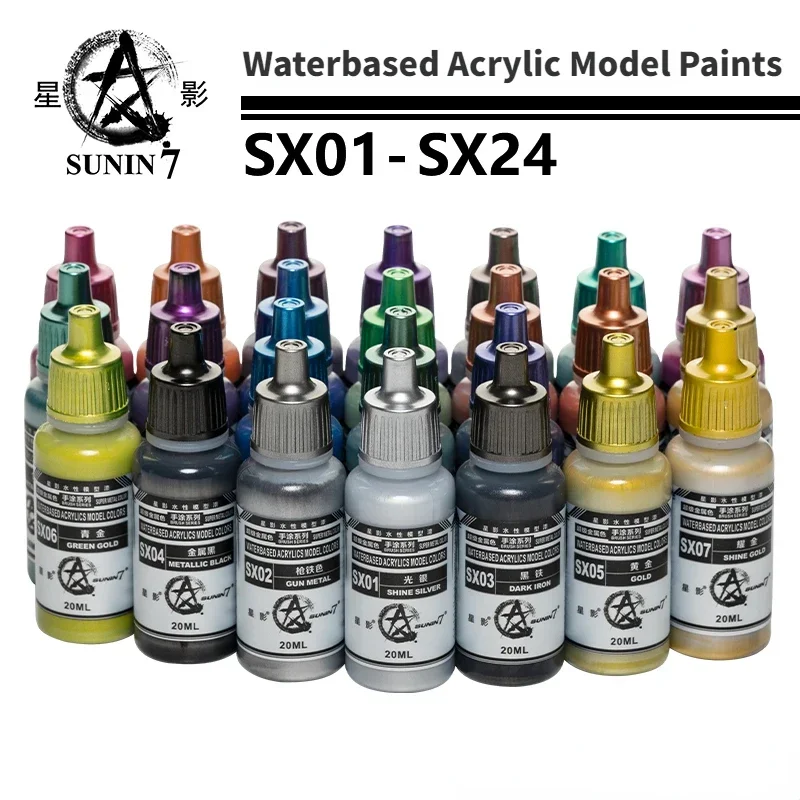 SUNIN7 SX01-SX24 Waterbased Acrylic Model Paint Super Metal Color ...