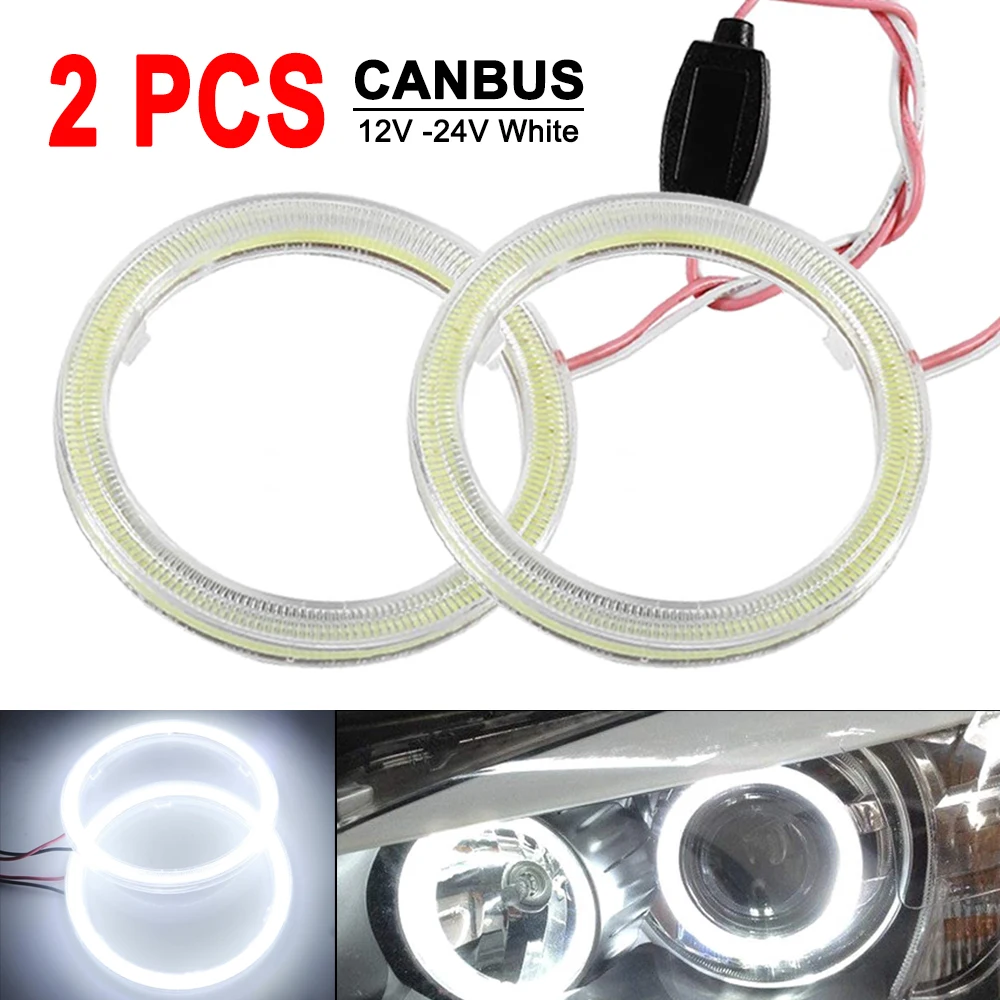 2 PCS Car Angel Eyes LED Bulb DRL COB 12V/24V 7000K White 60mm 70mm ...