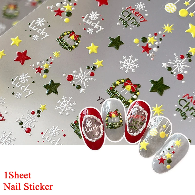 5D Winter Christmas Nail Stickers Colorful Star Garland Bells Snowflake ...