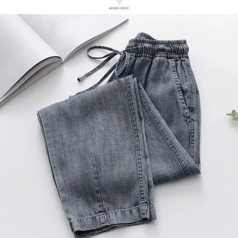 2025 Summer Thin Jeans Women's Elastic Waist Split Radish Pants Harlan ...