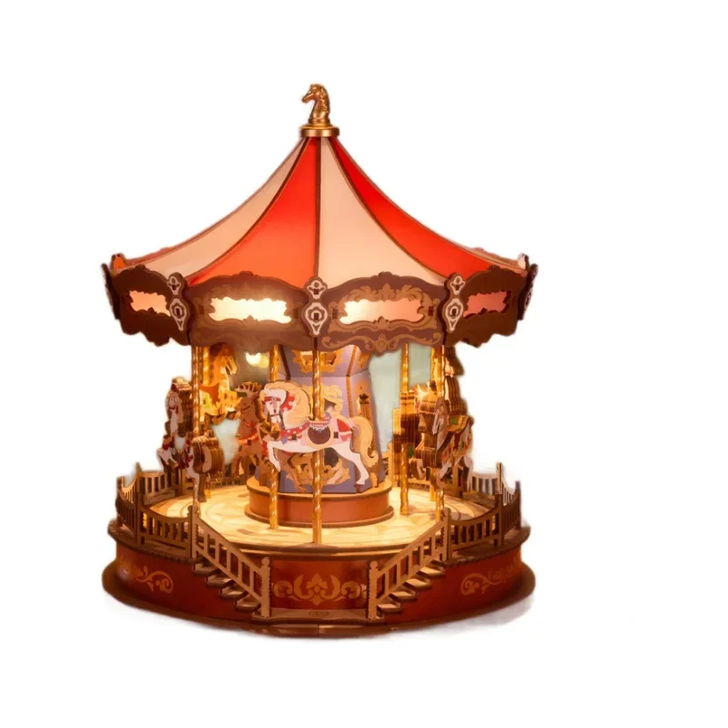 DIY Christmas music box carousel, music box, lights, DIY 3D puzzle ...