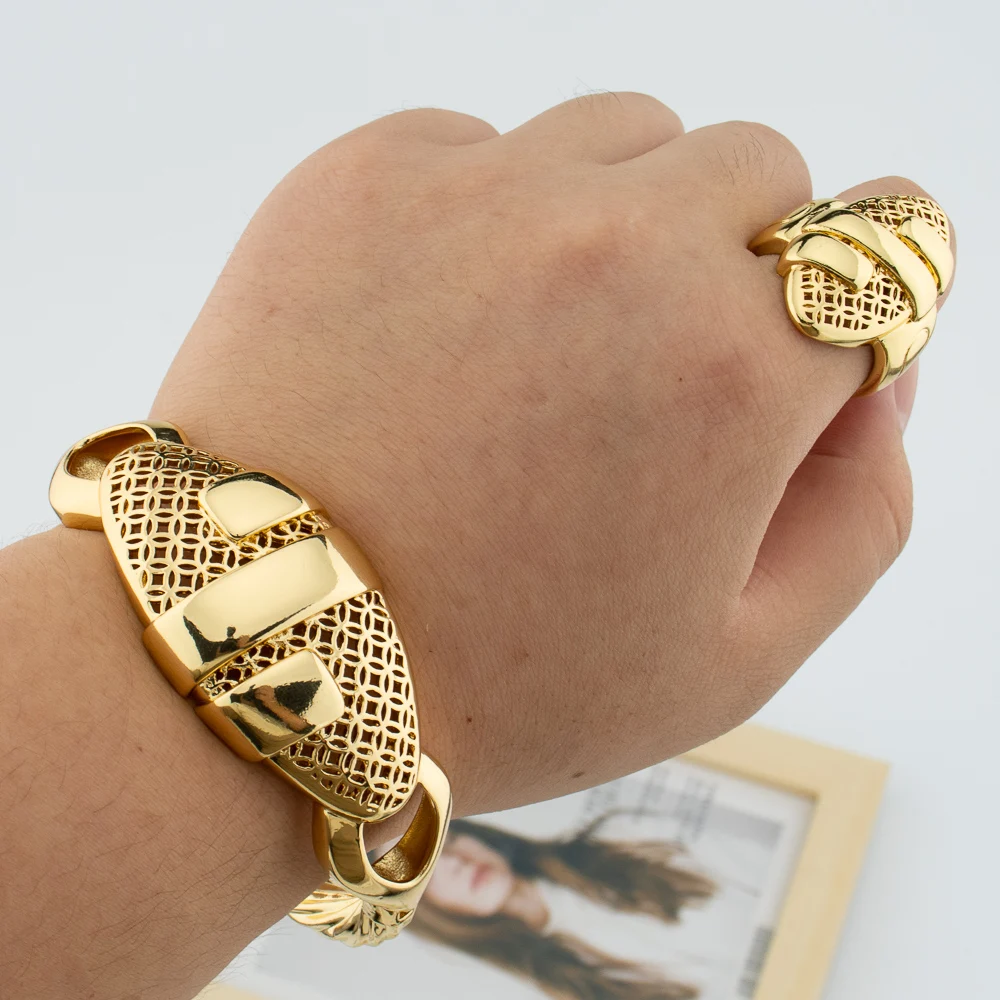 Brazalete-con-anillo-para-mujer-pulsera-chapada-en-oro-de-18K-joyer-a ...