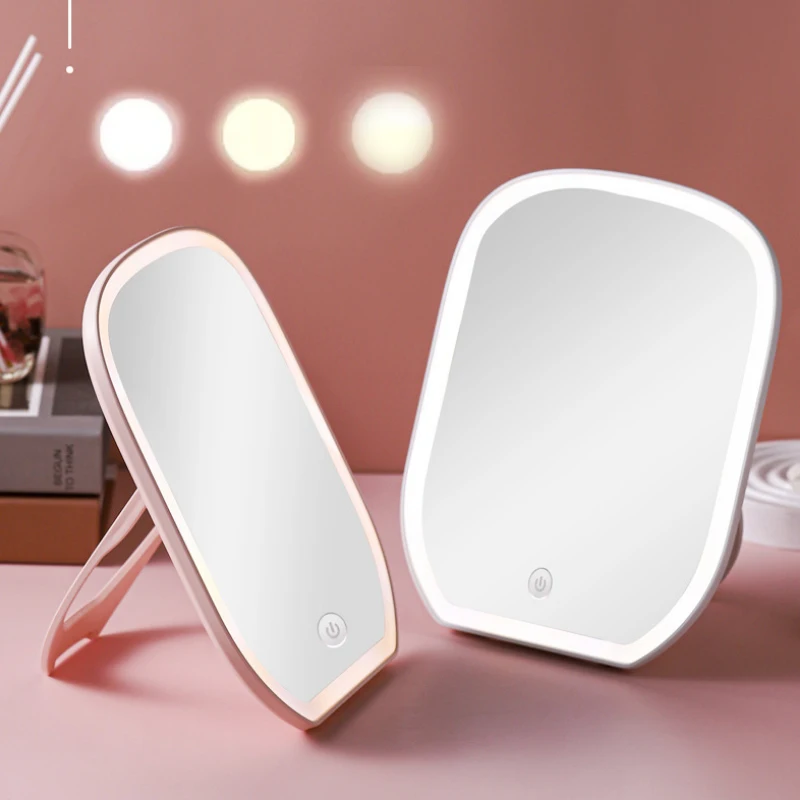 Compact-Lighted-Makeup-Mirror-Rechargeable-Desk-Vanity-Mirror-3-Color ...