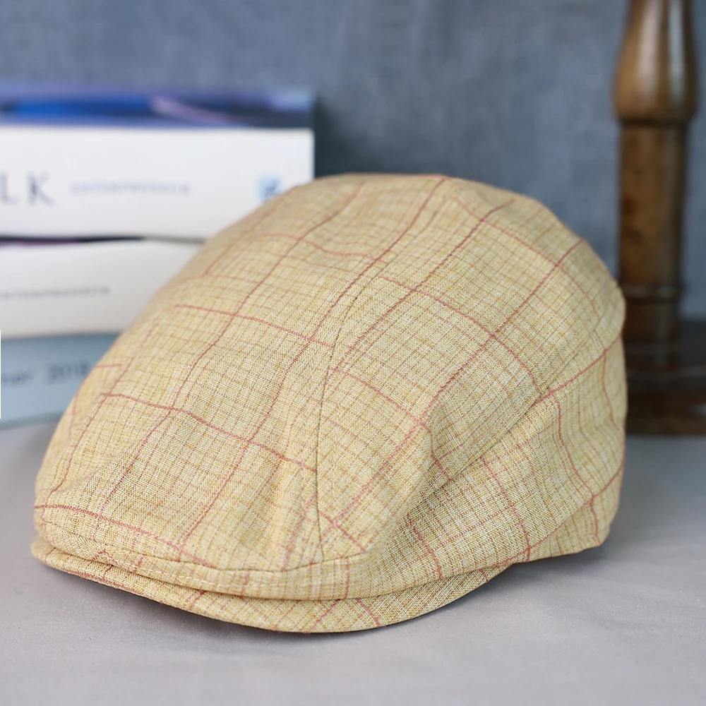 New Spring Summer Linen Newsboy Cap White Gray Yellow Breathable Beret ...