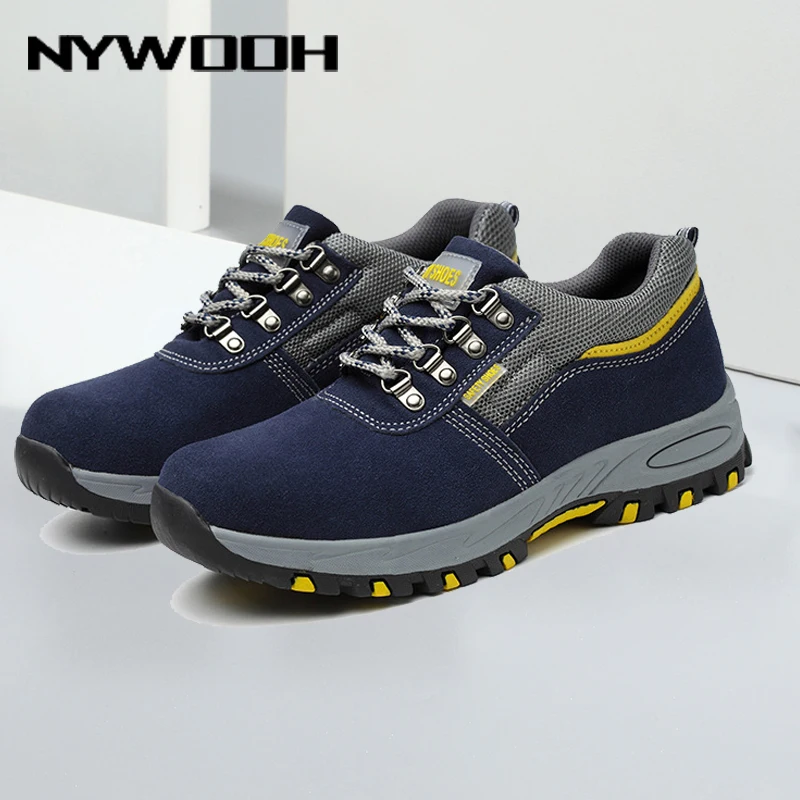 NYWOOH Men Anti Smashing Leather Work Boots Steel Toe Anti Slip Safety ...