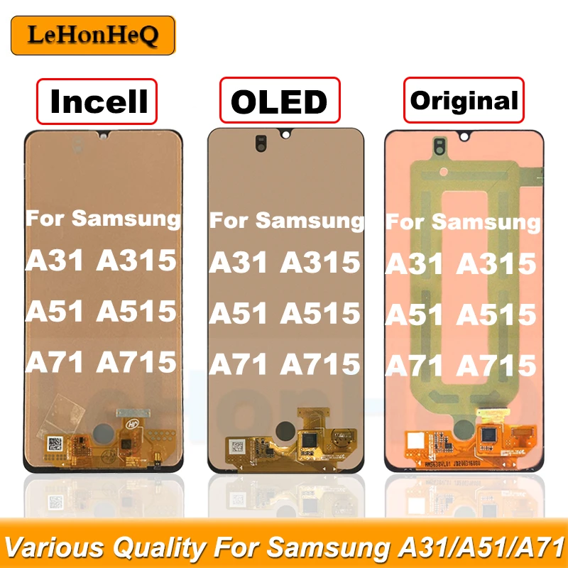 اختبار Incell/OLED/الأصلي LCD لسامسونج A31 A51 A71 LCD A315 A515 A715 ...