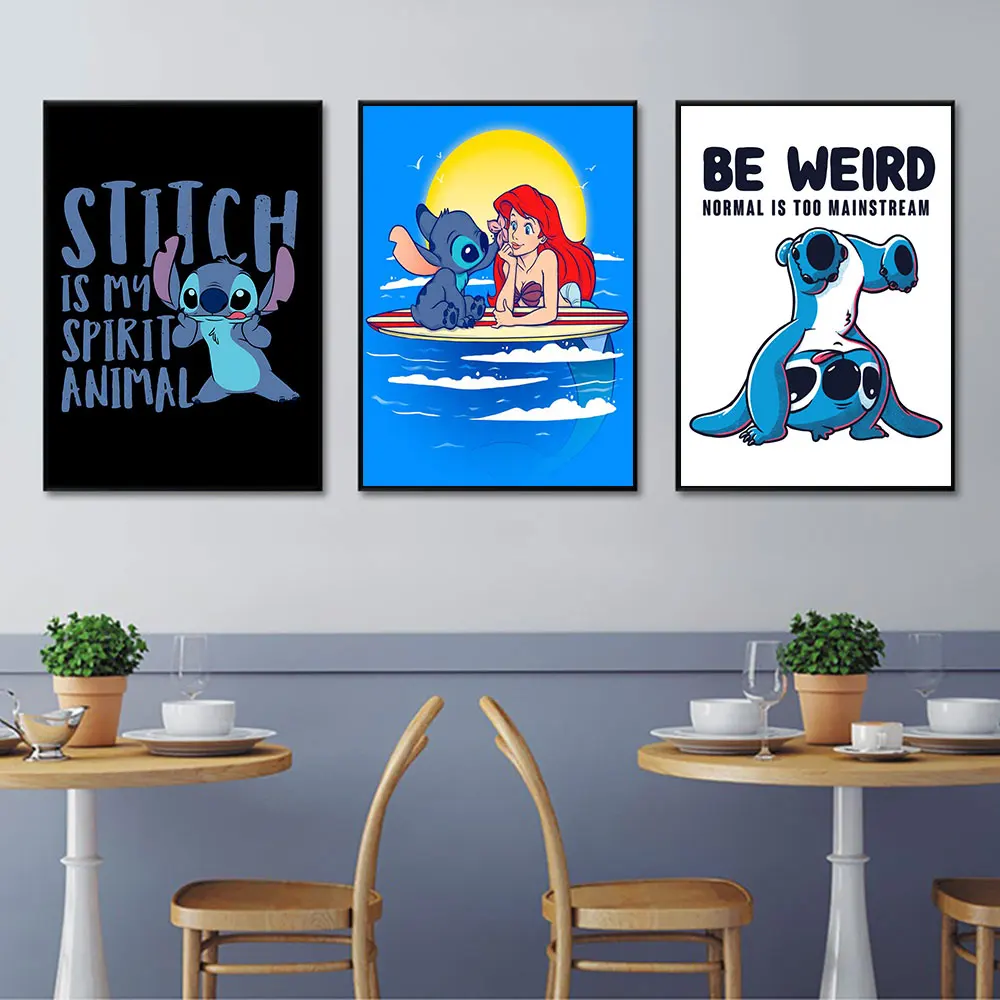 Disney-Cartoon-Lilo-Stitch-and-Mermaid-Posters-Wall-Copywriting-Canvas ...