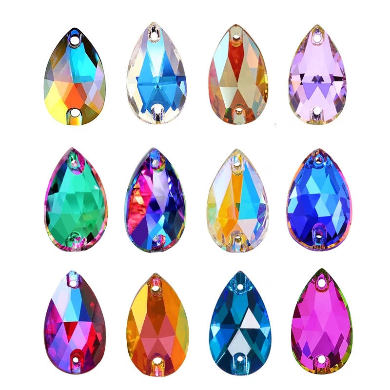 AAAAA Bevel Tear Drop Glass Strass Glitter Sew On Rhinestones Colorful ...