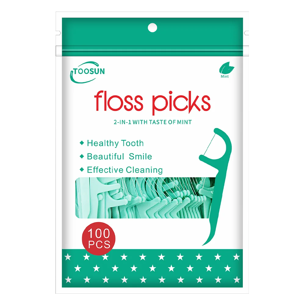100pcs Mint Flavor Dental Floss Sticks Minty Toothpicks With Thread ...